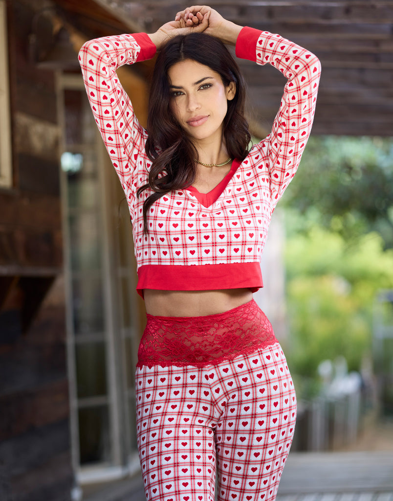 Olympic Cropped Long Sleeve Top in Hearts In Love | Beach Bunny | Beach Bunny Swimwear