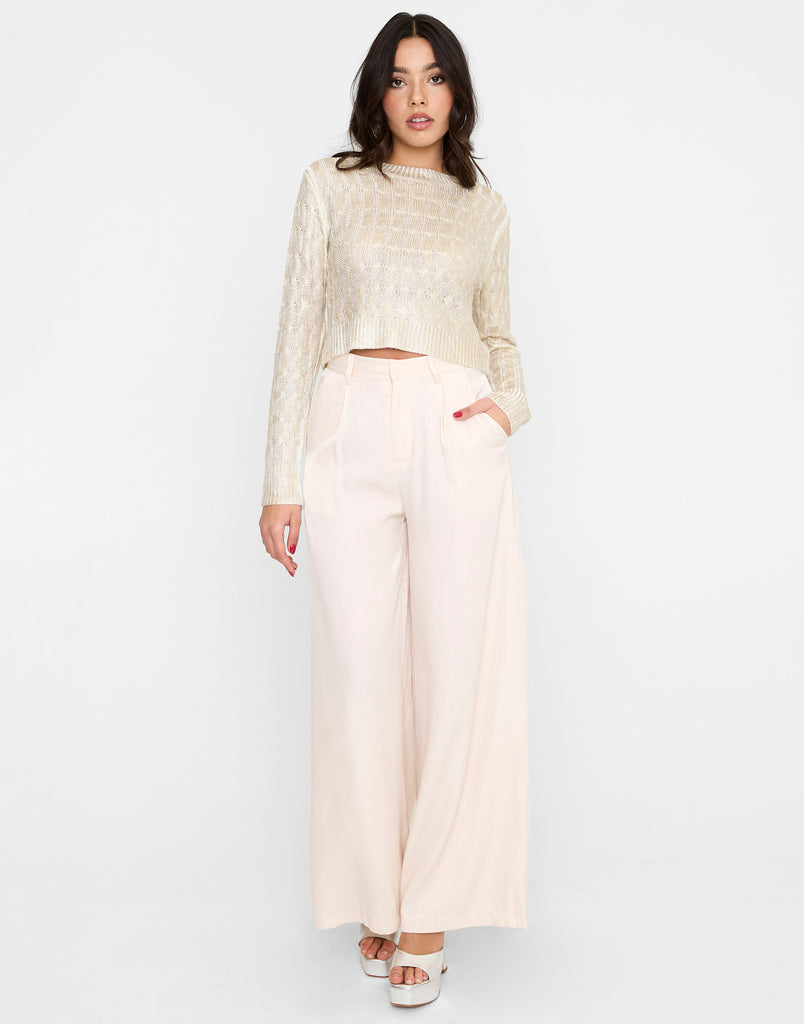 Jayda Wide Leg Pant in Beige | Beach Bunny Swimwear
