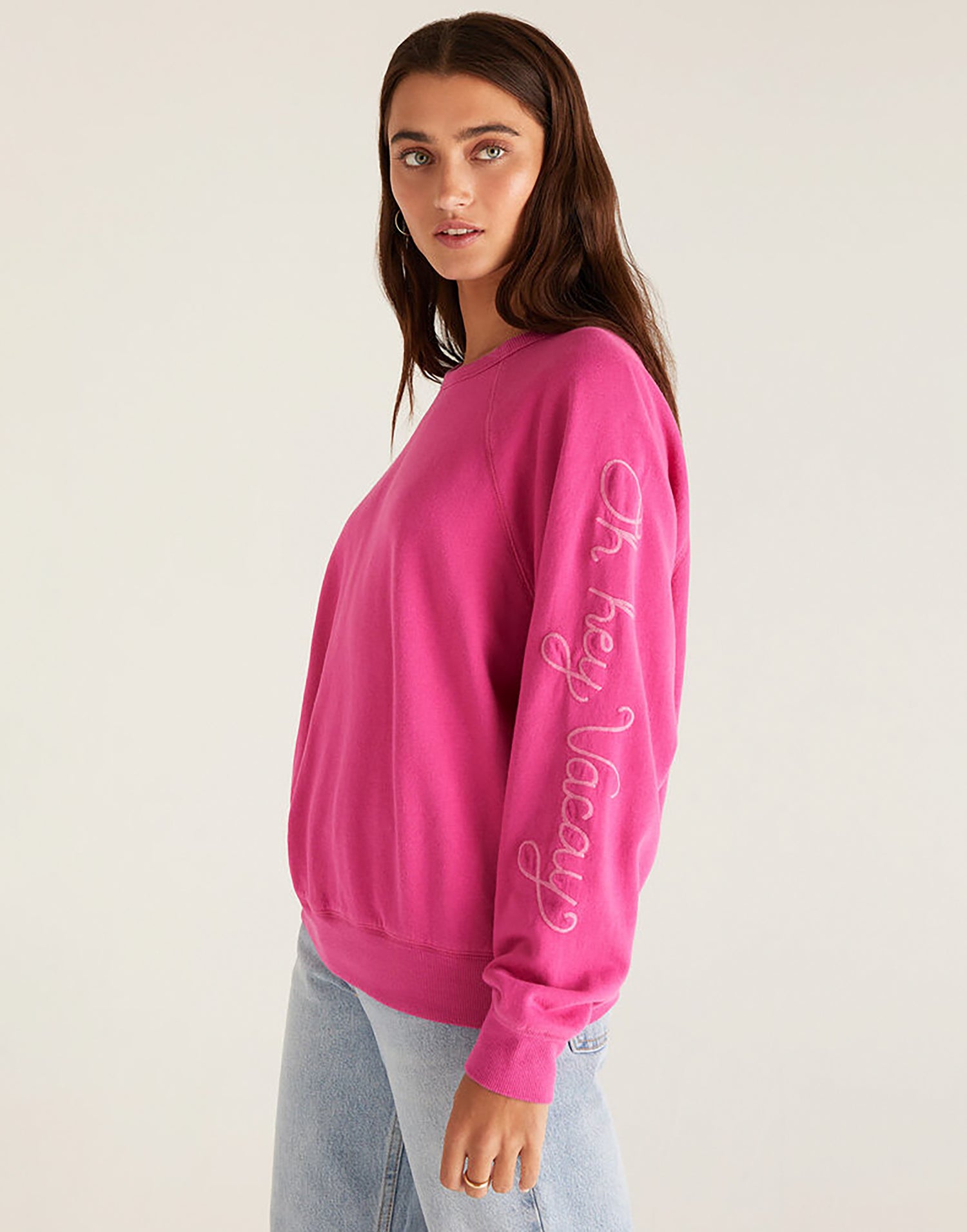 Vintage Statement Sweatshirt in Fiesta Fuchsia | Beach Bunny Swimwear